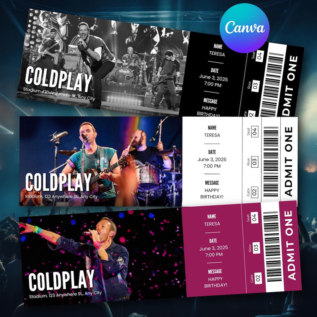 Editable Coldplay Concert Ticket Template, Coldplay Ticket Gift ...