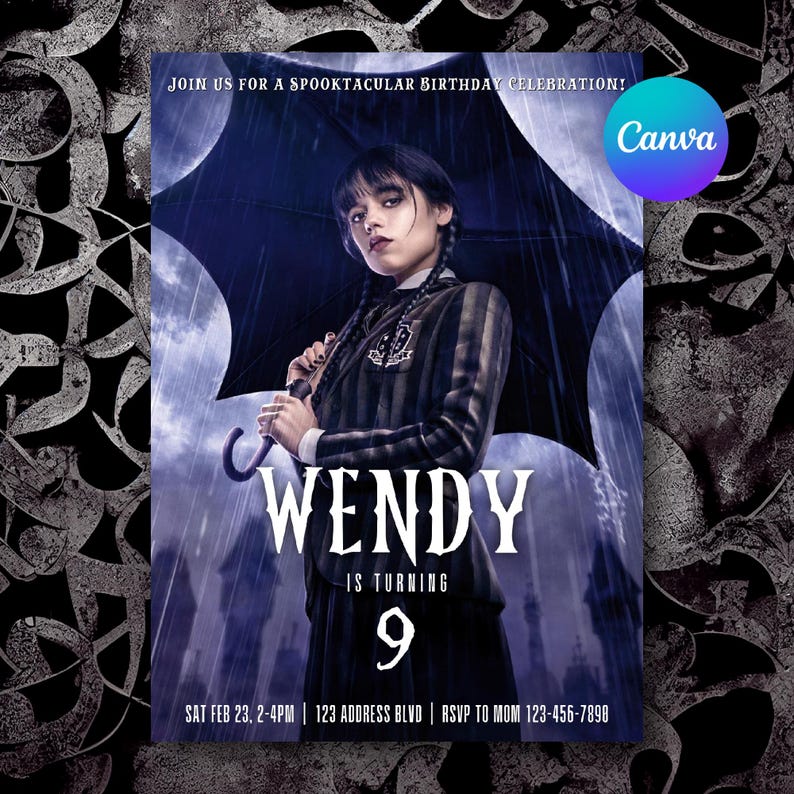 Editable Wednesday Birthday Invitation Template, Wednesday Digital ...