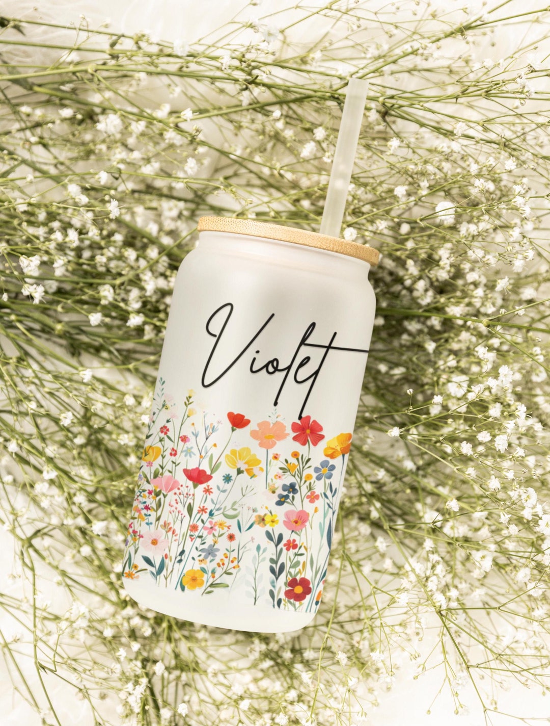 Custom Personalized Name Iced Coffee Sipper Glass Can Glass Lid and ...