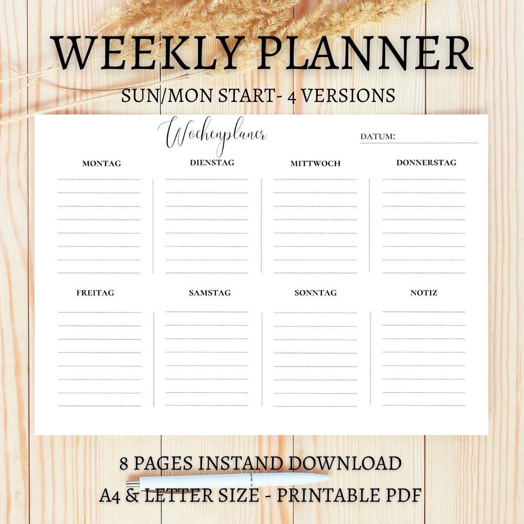 Wochenplaner Weekly Planner Printable Landscape A4 Minimalist Weekly ...