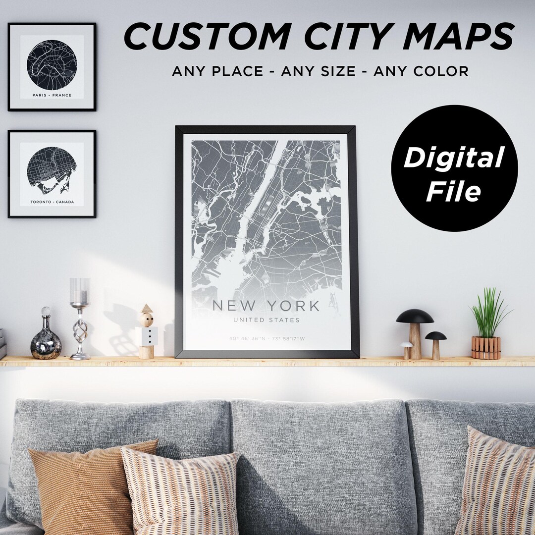 Custom City Maps, Digital Files, the Perfect Gift, Any Location, Map ...