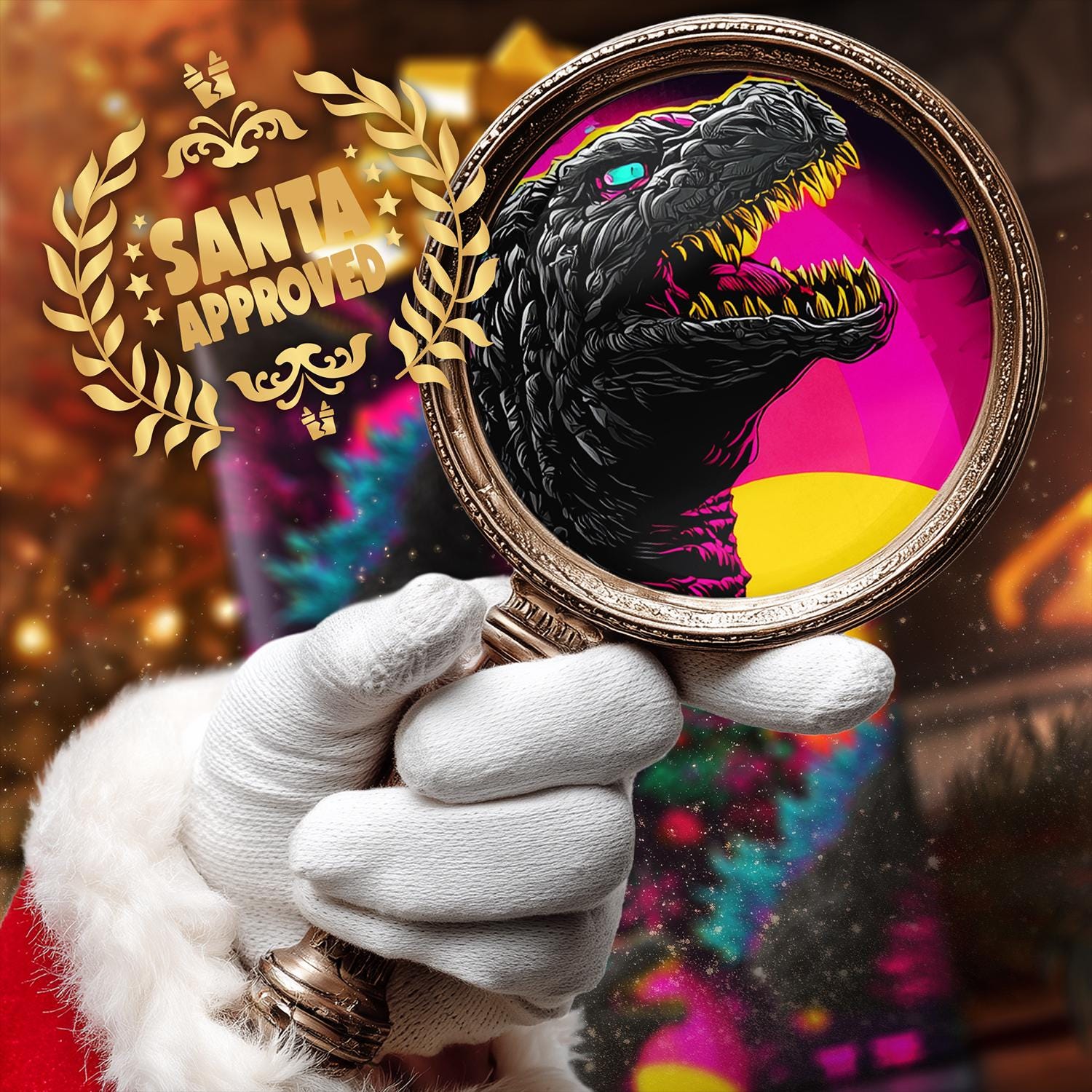 Kaiju Christmas Wrapping Paper - Vaporwave Godzilla Neon Monster ...