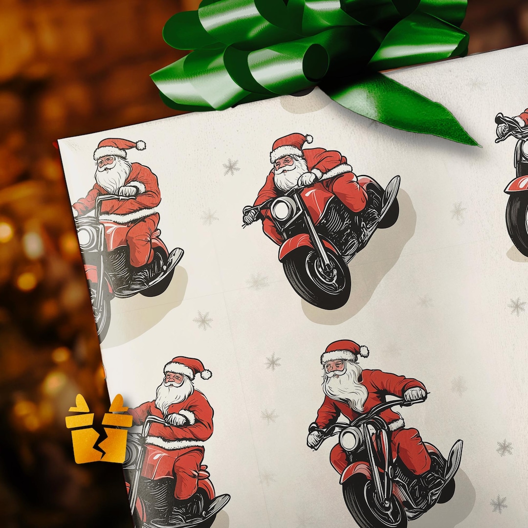 Rebel Without a Claus Motorcycle Santa Christmas Wrapping Paper ...
