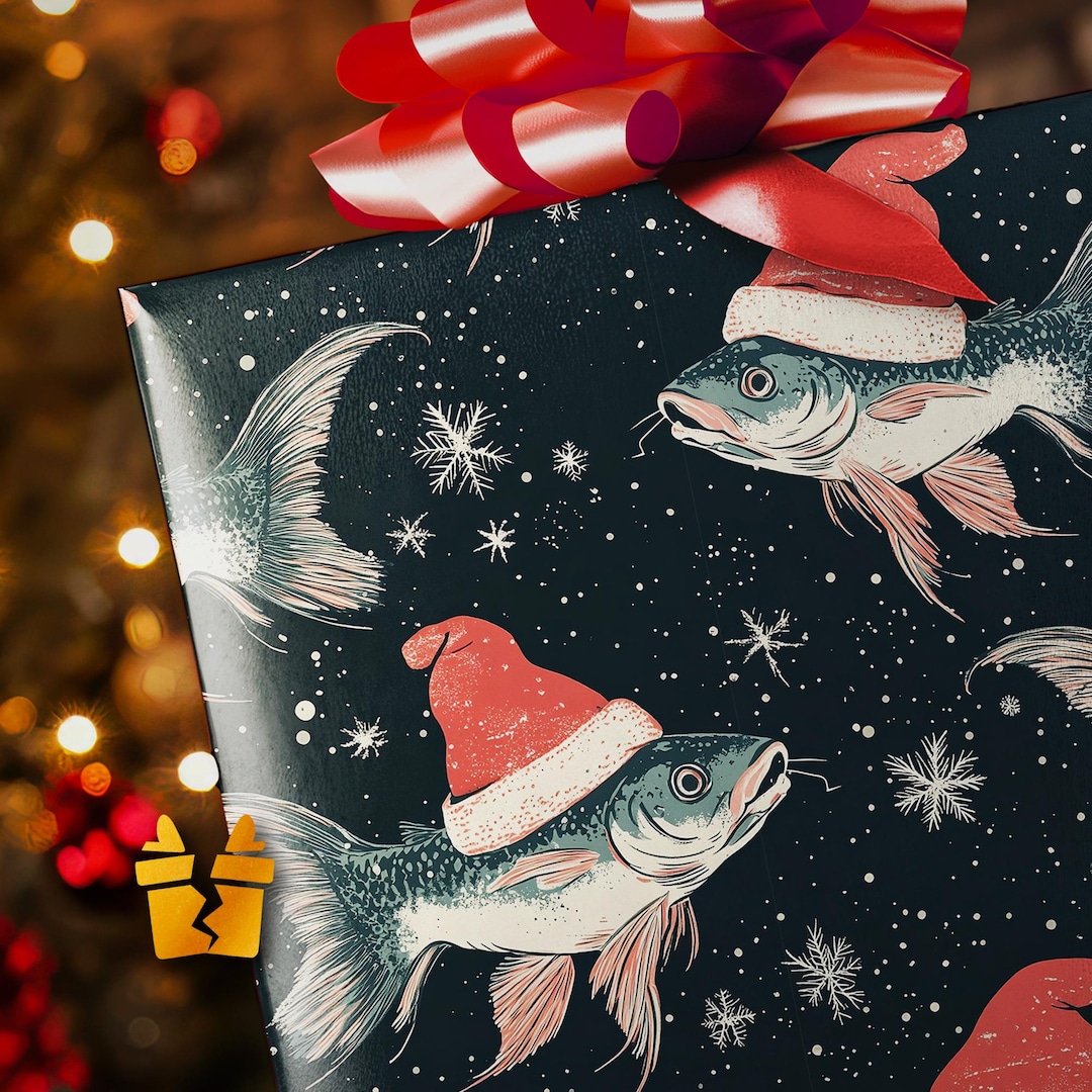 Hook, Line, and Tinsel Fish Wrapping Paper - Luxury Pattern Vintage ...