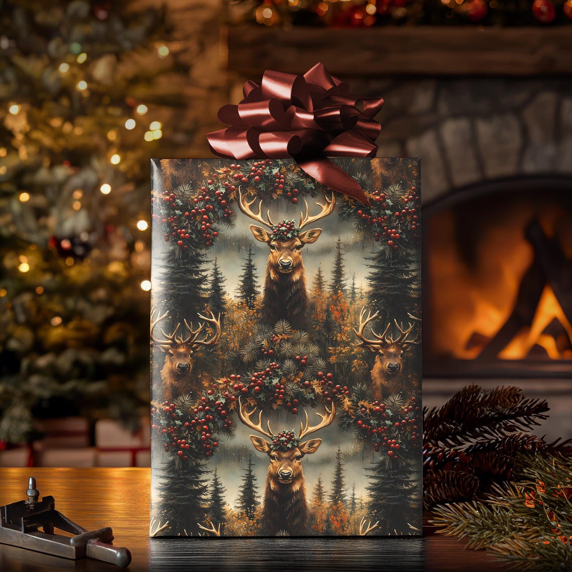 Rustic Reindeer Christmas Wrapping Paper - Rustic Vintage Luxury ...