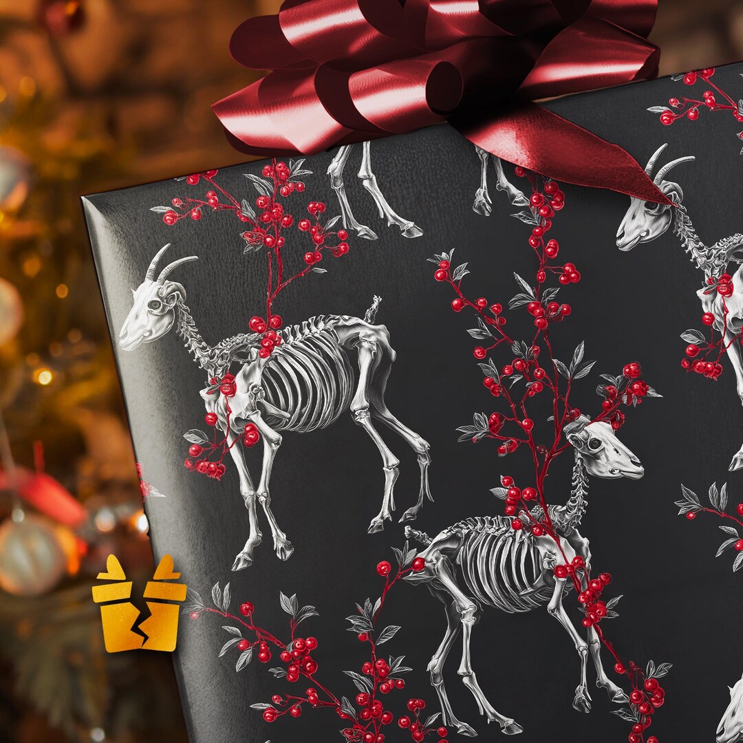 Goat to Hell Christmas Wrapping Paper - Dark Gift Wrap With Skeleton ...