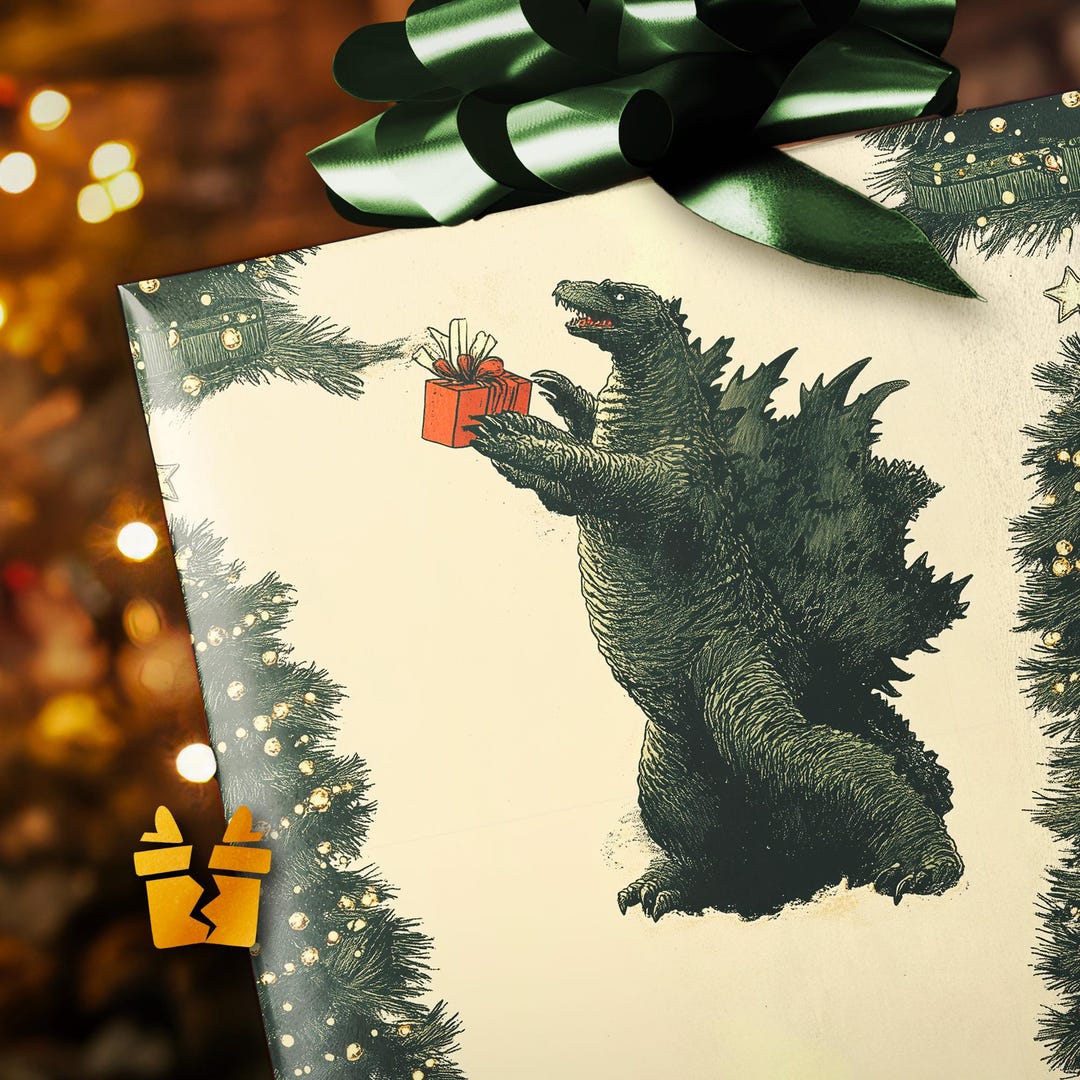 Gifting Godzilla Wrapping Paper - Luxury Funny Pattern Vintage Holiday ...