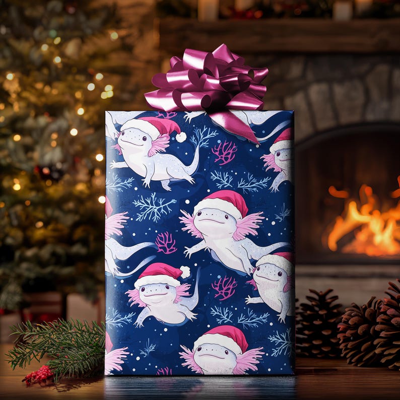 Axolotl Merriment Wrapping Paper - Luxury Pattern Vintage Holiday Gift ...