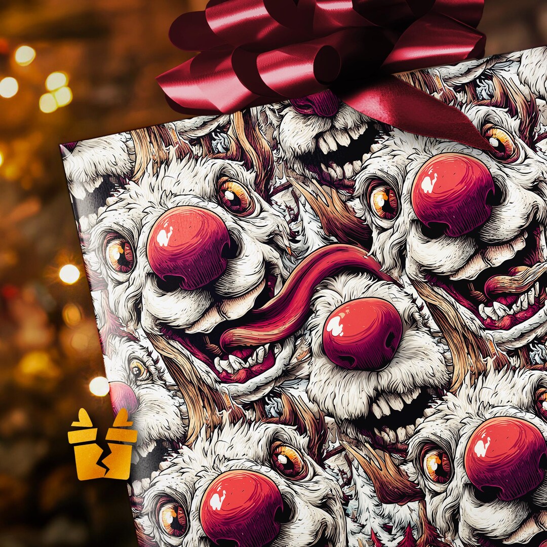 Horror Creepy Rudolph Wrapping Paper - Scary Reindeer Caricature ...