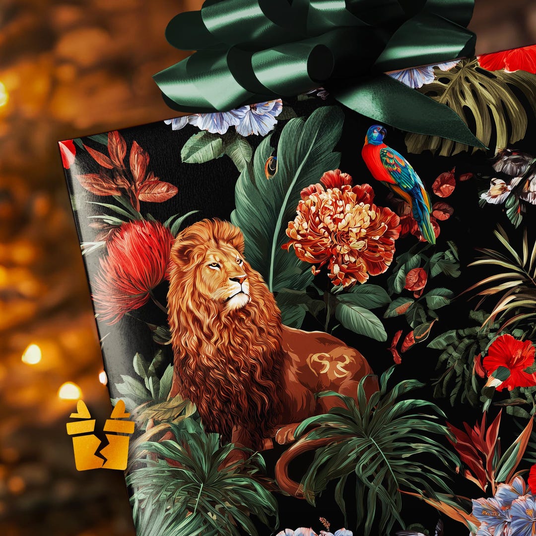 Maximalist Jungle Christmas Wrapping Paper - Tropical Animal Gift Wrap ...