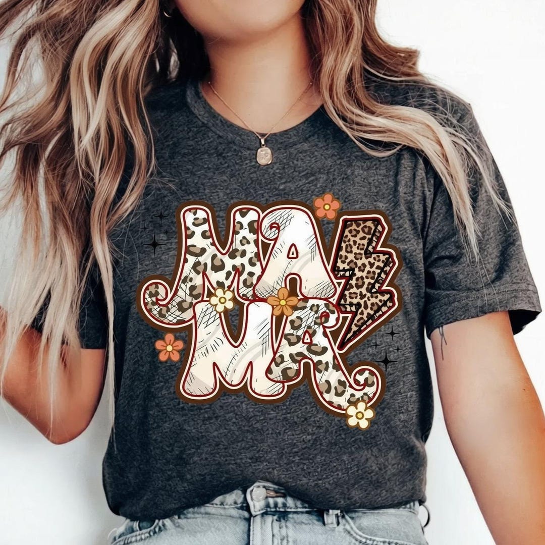 Mama Leopard Print Shirt, Floral Design, Comfortable Fit Tee - Etsy