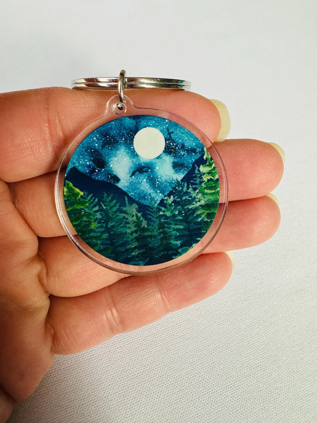 Night Scene Acrylic Keychain | Landscape Keychain | Mountain Keychain ...