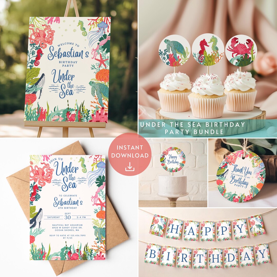 Under the Sea Birthday Party Bundle | Ocean Theme Printable Decorations ...