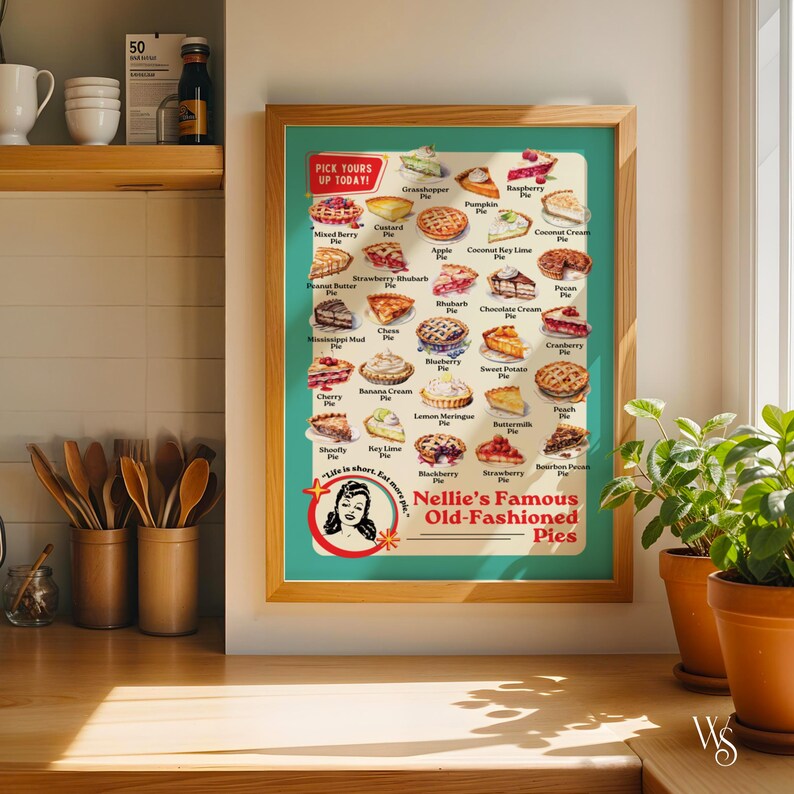 Retro Pie Poster | Vintage Pie Print | Kitchen Food Art Print | Vintage ...