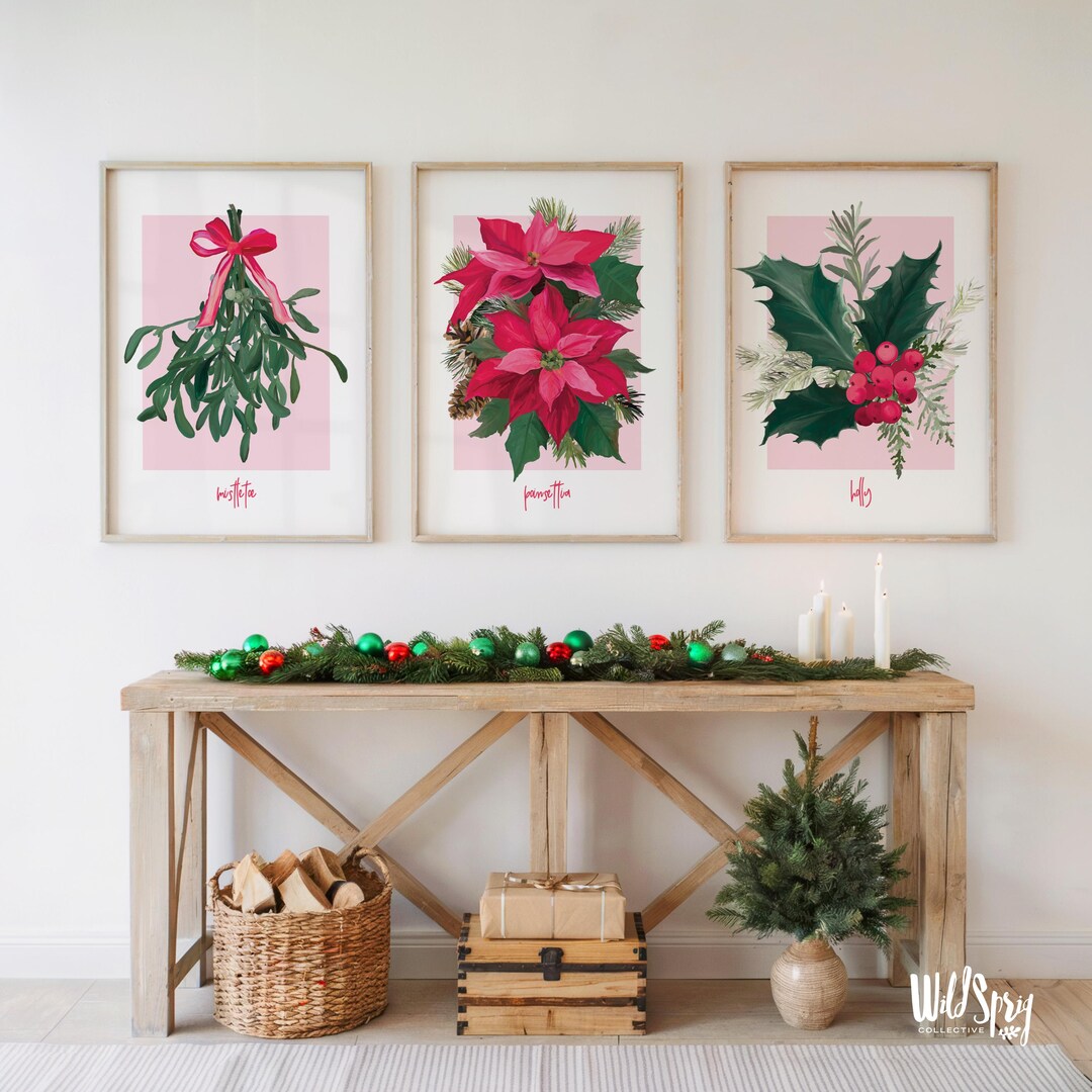 Christmas Botanical Print Set: Watercolor Holiday Wall Art (PDF) - Etsy