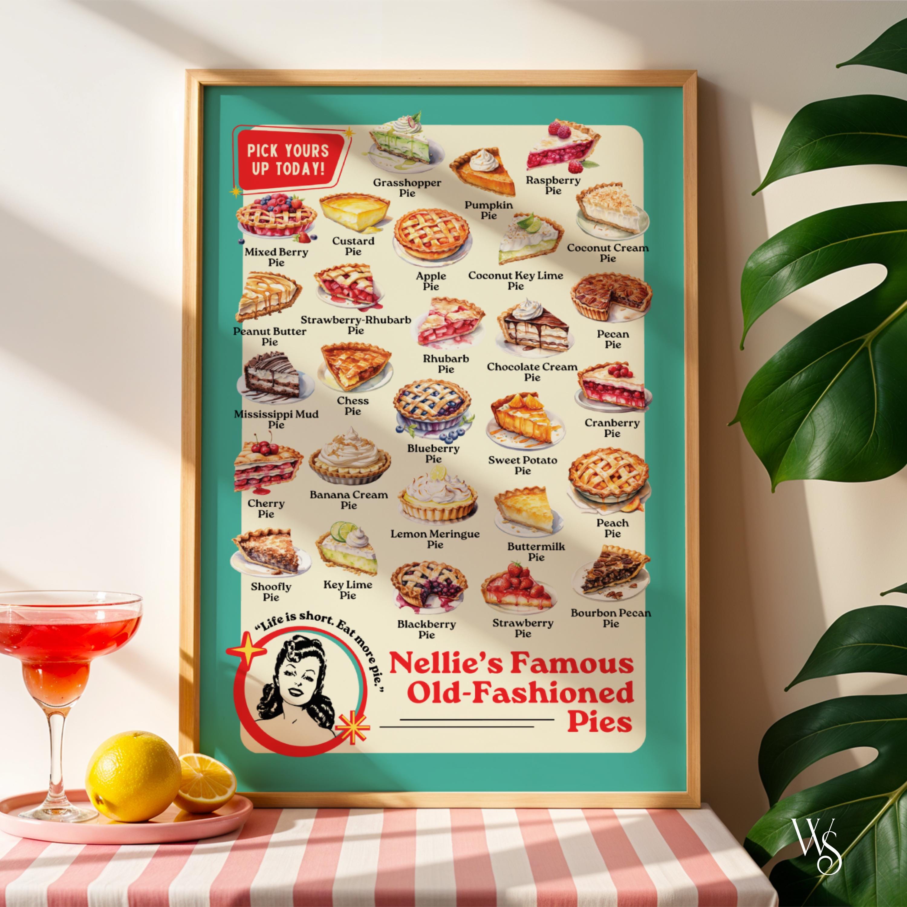 Retro Pie Poster | Vintage Pie Print | Kitchen Food Art Print | Vintage ...