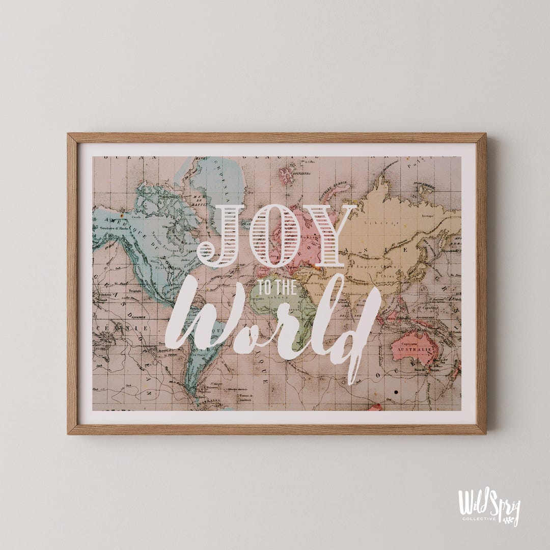 Colorful World Map Christmas Print: Joy to the World Holiday Artwork ...