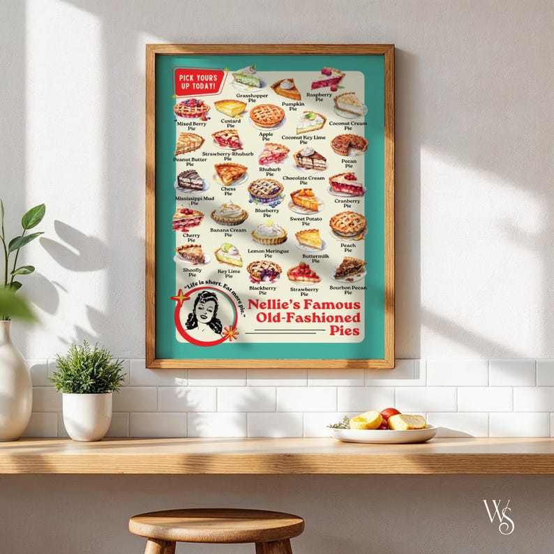 Retro Pie Poster | Vintage Pie Print | Kitchen Food Art Print | Vintage ...