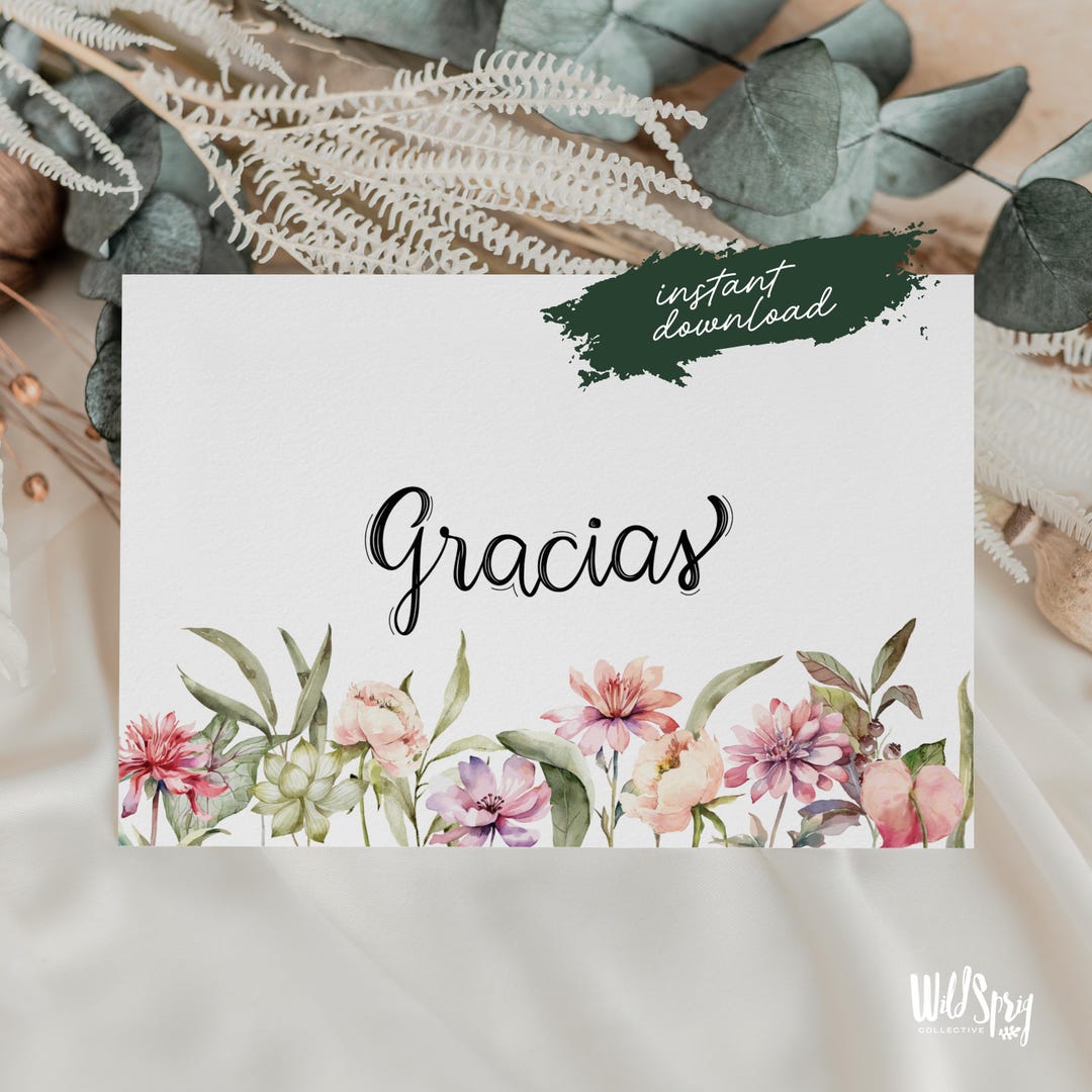 Floral Spanish Thank You Card - Printable PDF (6x4 or 7x5) Wildflower ...