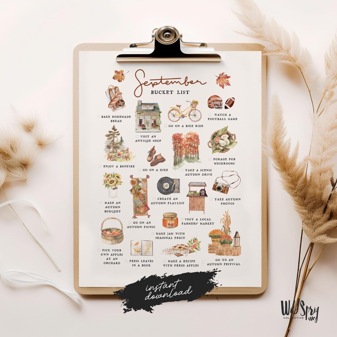 September Bucket List: Whimsical Autumn Checklist & Monthly Activity ...