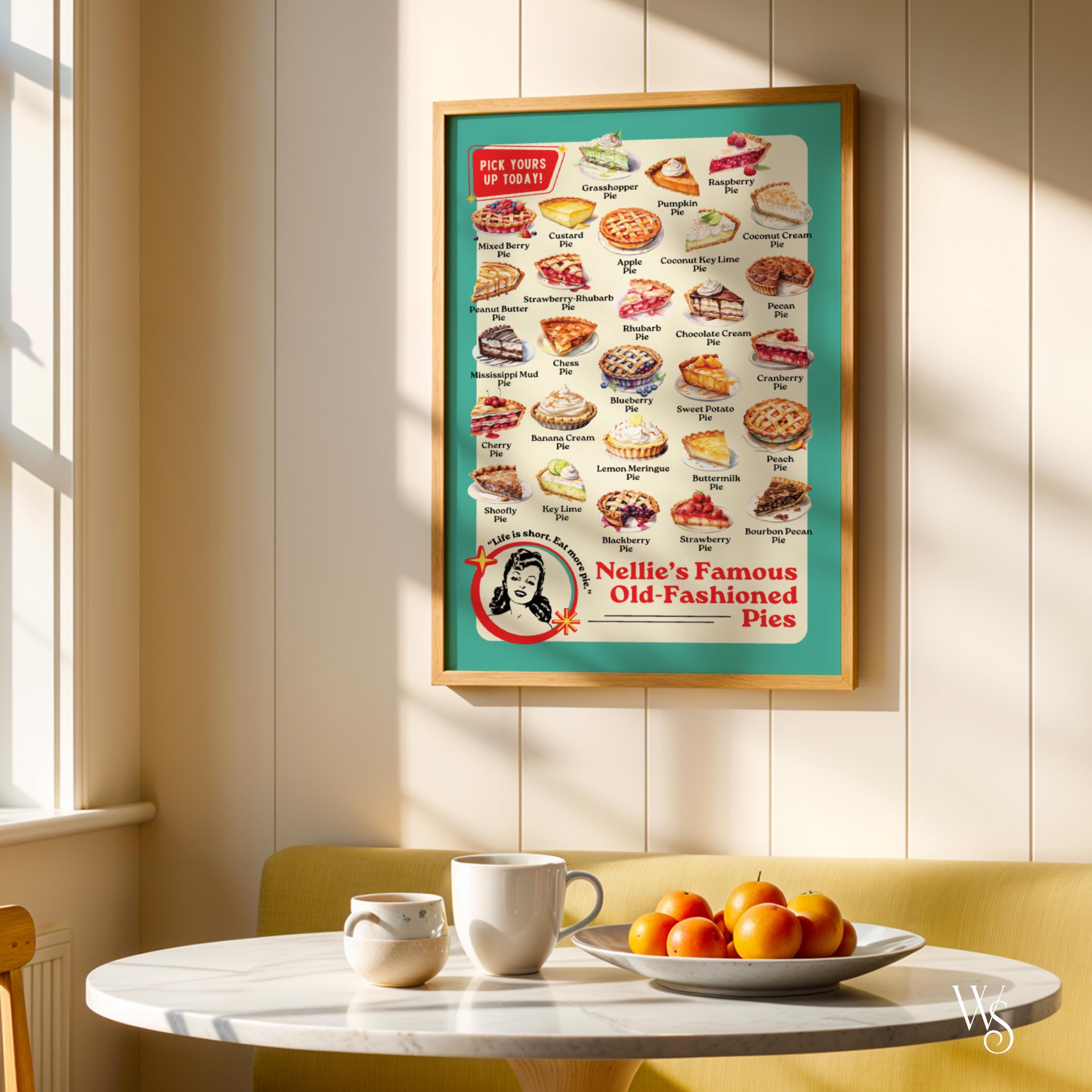 Retro Pie Poster | Vintage Pie Print | Kitchen Food Art Print | Vintage ...