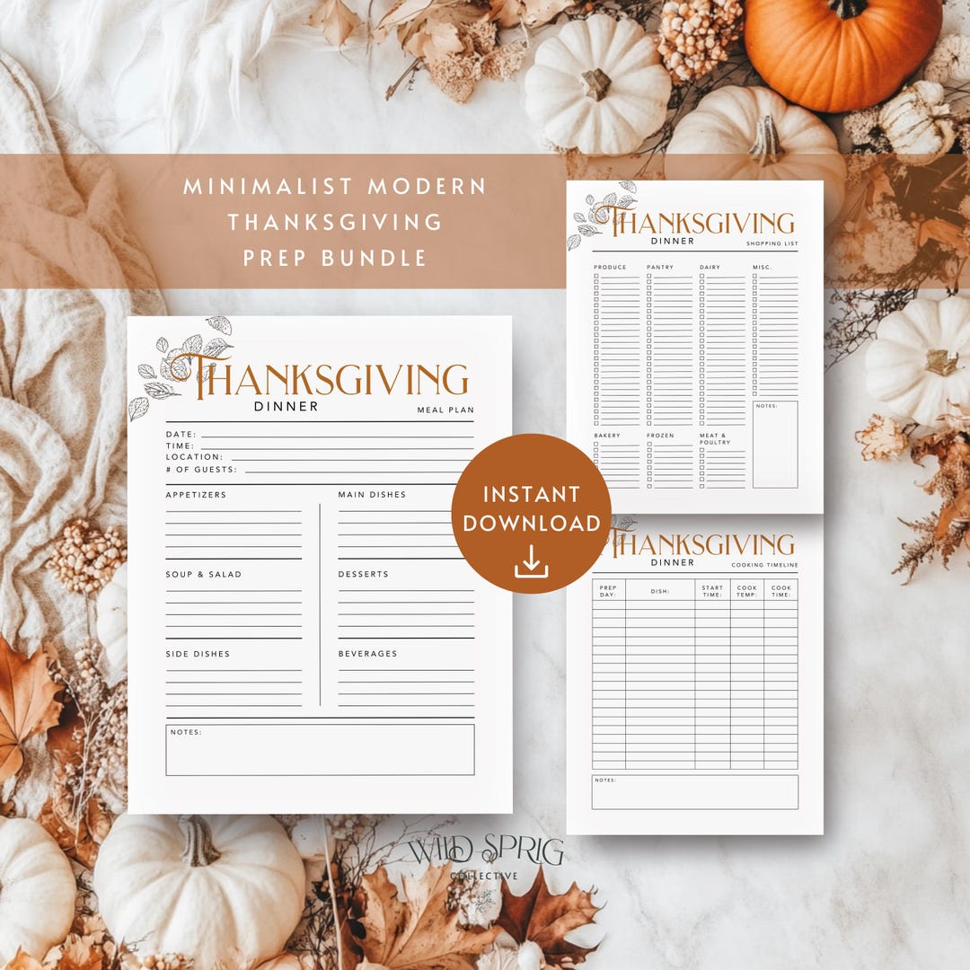 Modern Thanksgiving Dinner Planner Bundle | Printable Prep Bundle ...