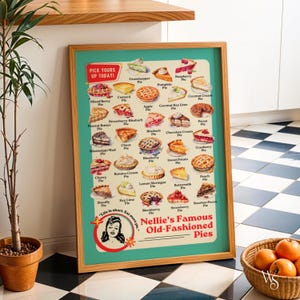 Retro Pie Poster | Vintage Pie Print | Kitchen Food Art Print | Vintage ...