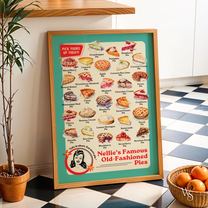 Retro Pie Poster | Vintage Pie Print | Kitchen Food Art Print | Vintage ...