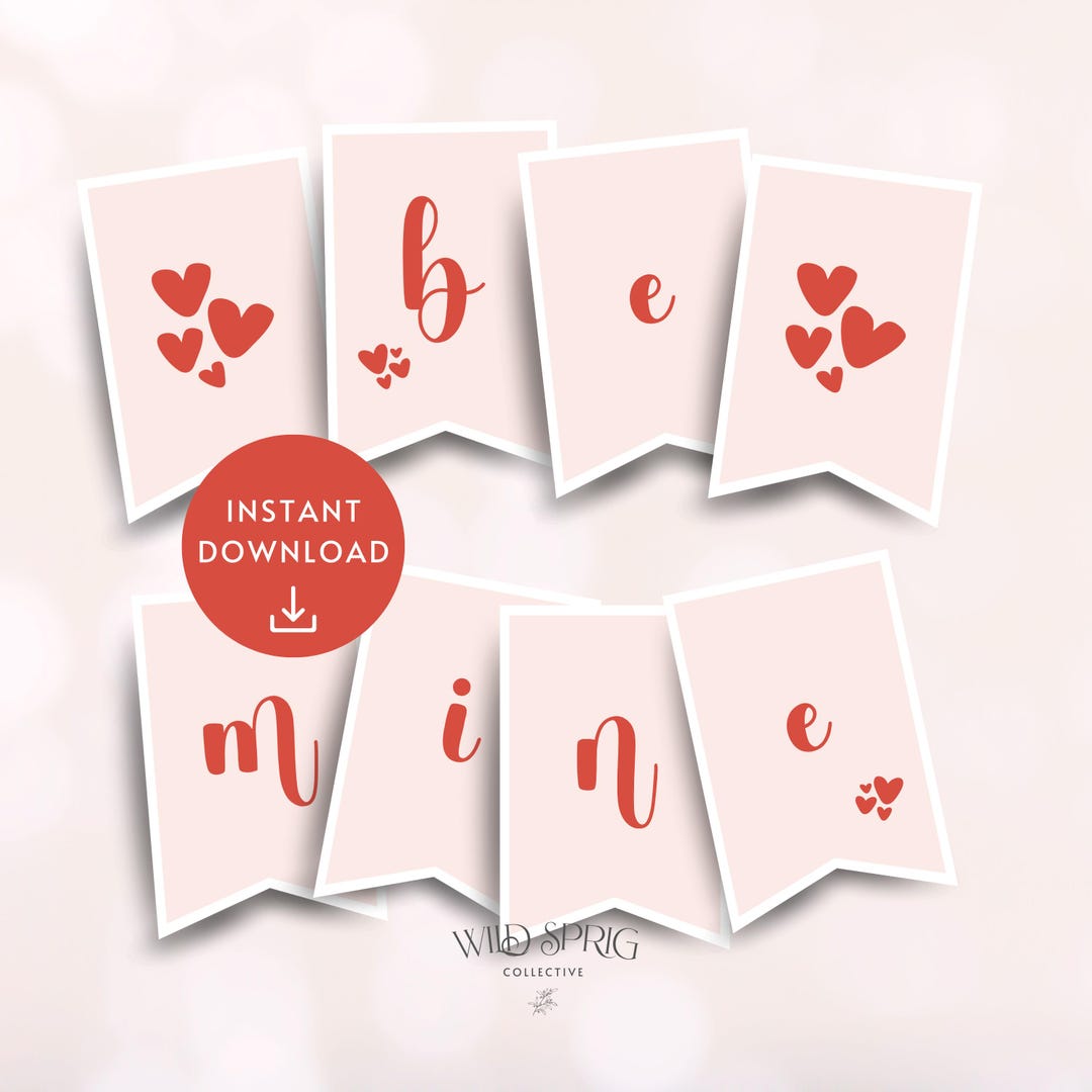 Romantic Valentine's Day Heart Banner: Printable Pink & Red Bunting PDF ...