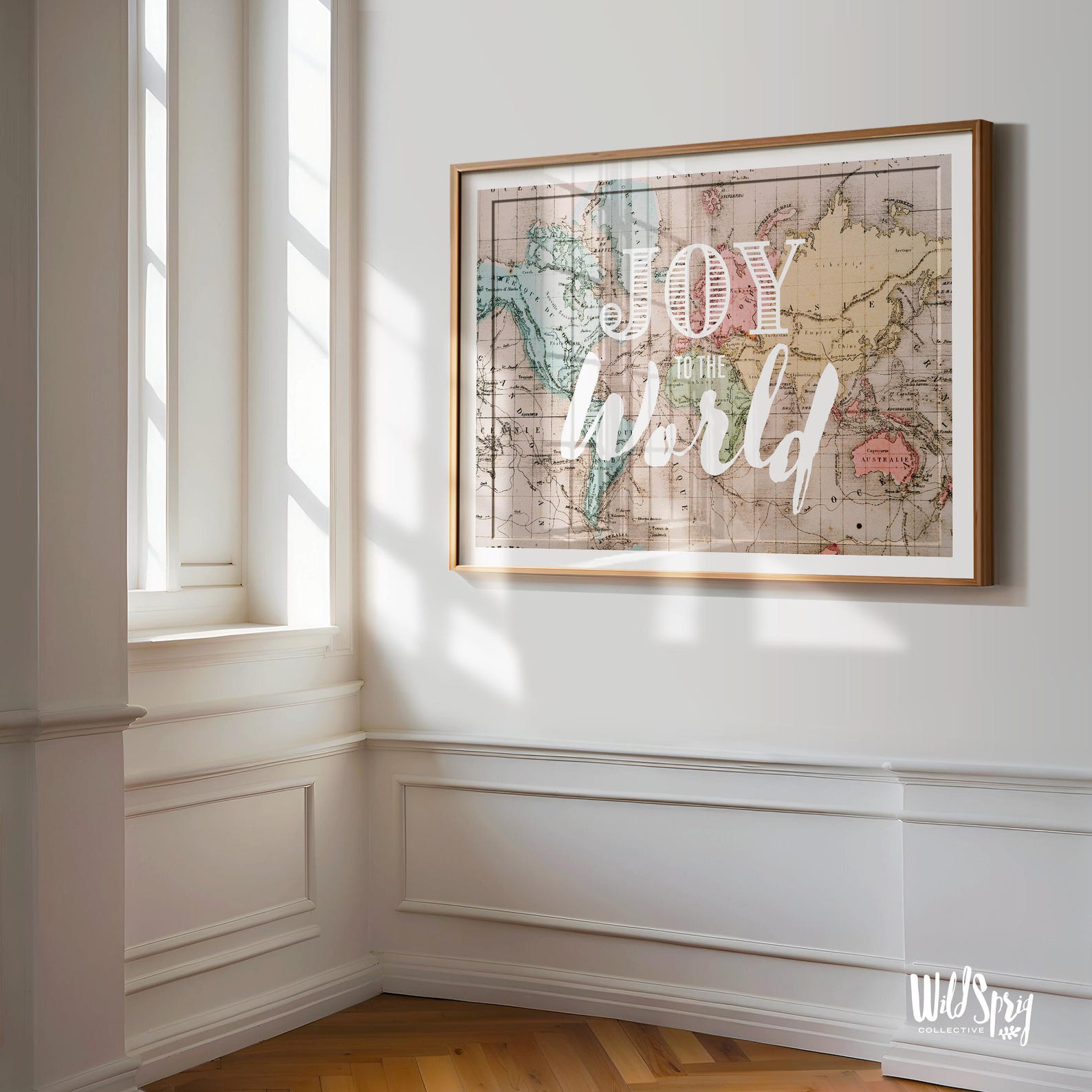 Colorful World Map Christmas Print: Joy to the World Holiday Artwork ...