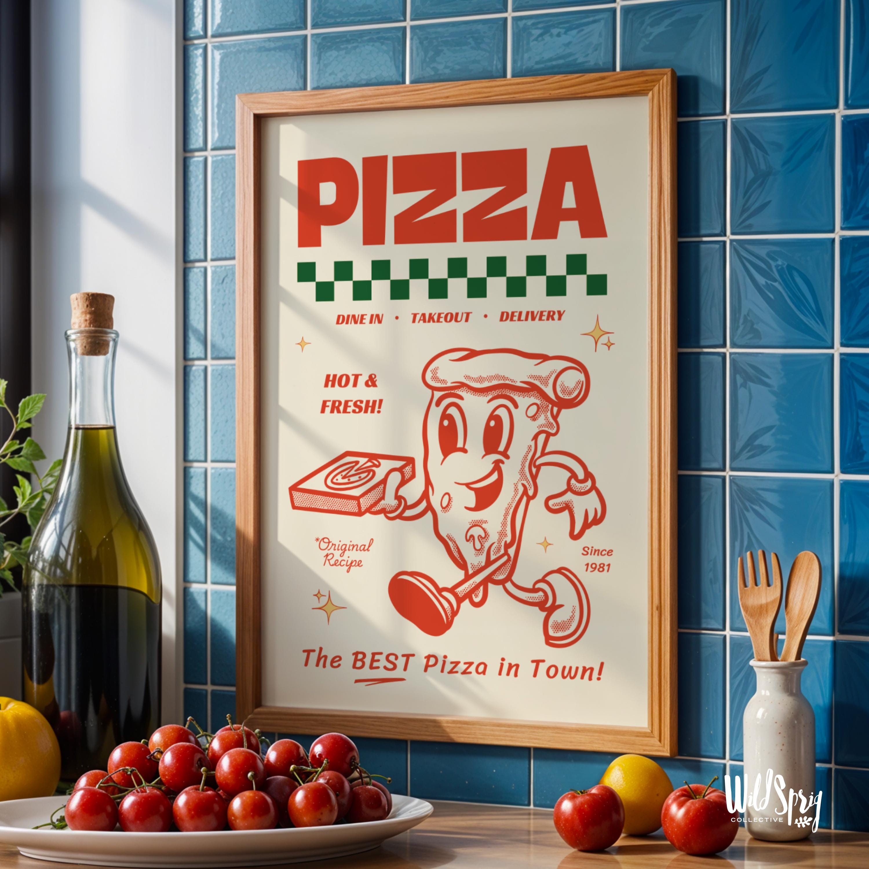 Retro Pizza Poster: Whimsical Printable Kitchen Art (instant Digital ...