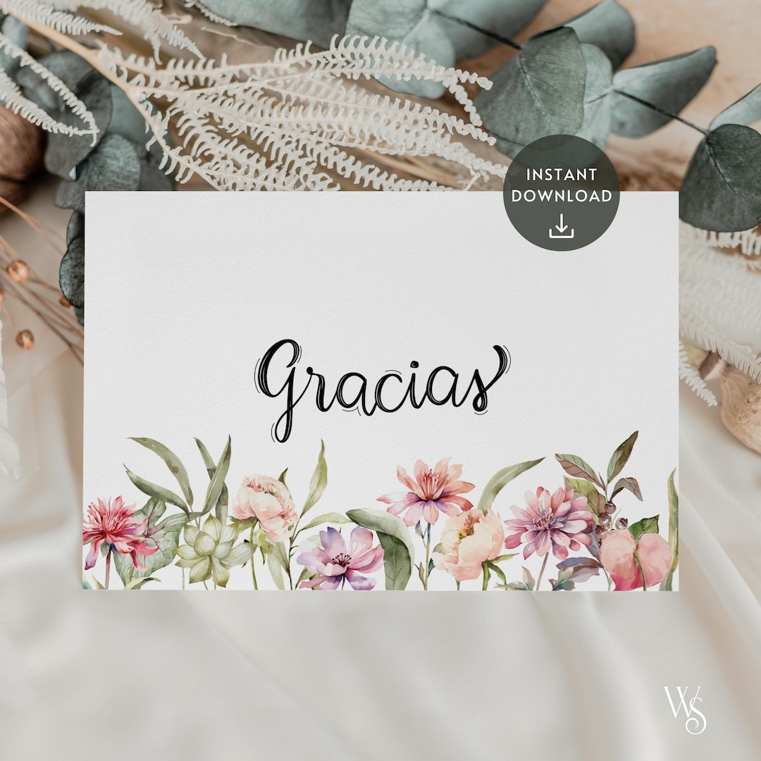 Floral Spanish Thank You Card | Tarjeta De Gracias Con Flores | Blank ...
