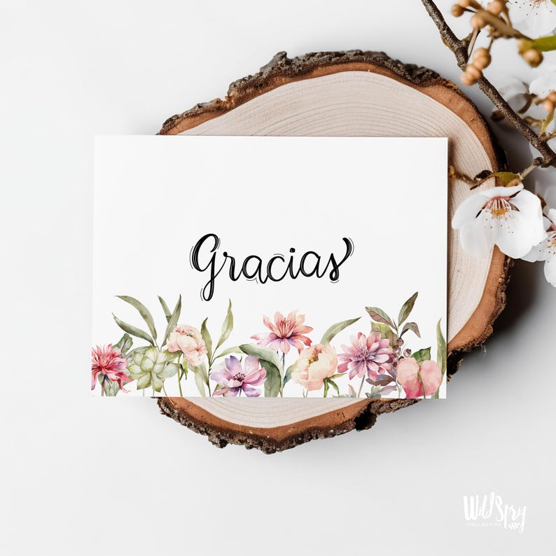 Floral Spanish Thank You Card - Printable PDF (6x4 or 7x5) Wildflower ...