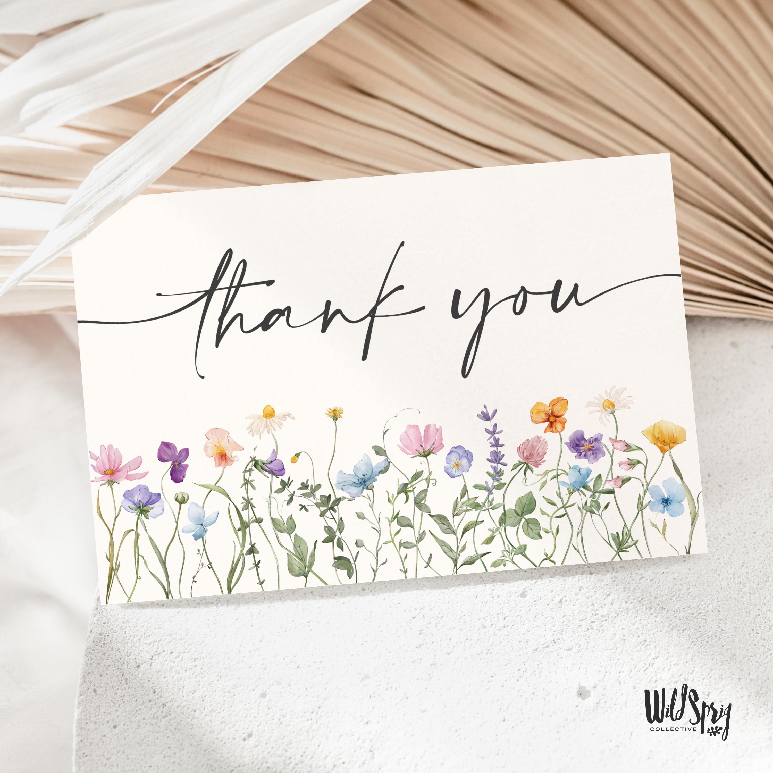 Wildflower Thank You Card - Watercolor Printable Stationery Digital ...