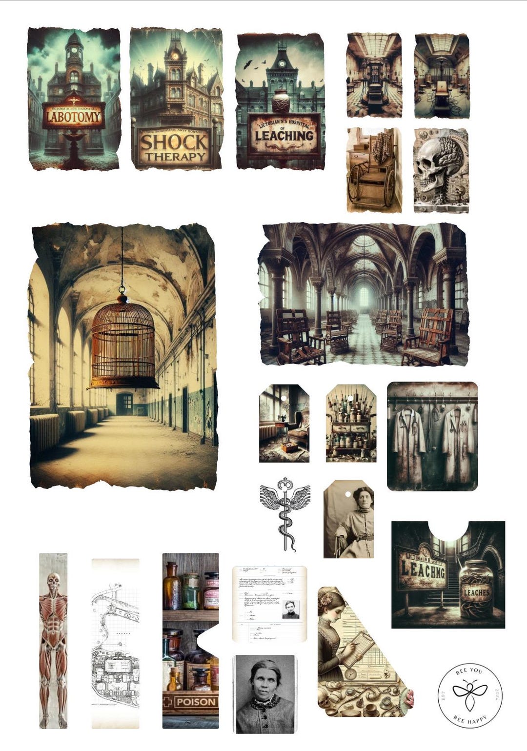 Asylum Junk Mini Journal Paper Kit ( A4 Page / 21 Images) , Gothic ...