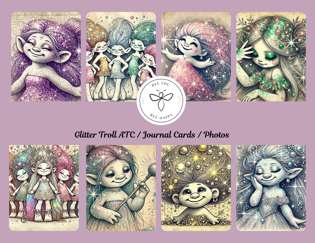 Glitter Trolls - Junk ATC Card / Journal Card Set , Journal Pages/ Set ...