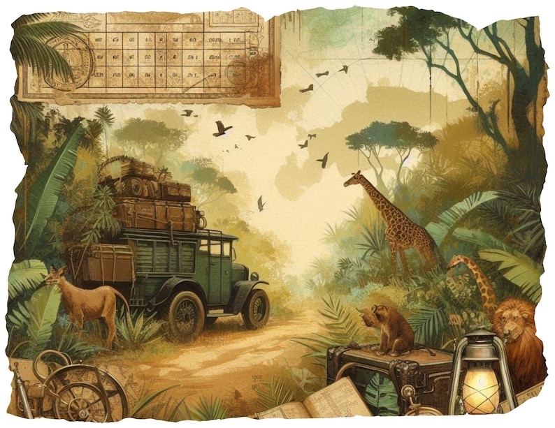 Africa Savannah Safari Junk Journal Papercraft Set, Ephemera, Scrapbook ...