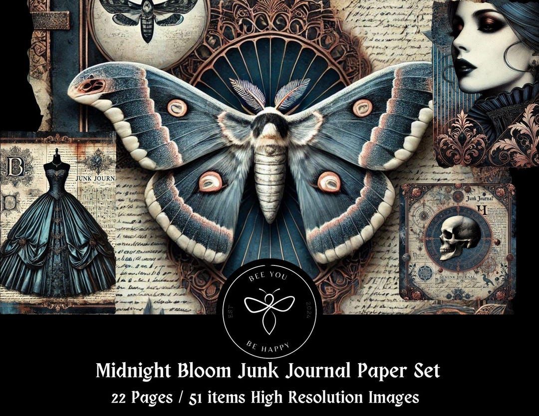 Midnight Bloom Journal Papercraft Set ,ephemera, Scrapbook Pages ...