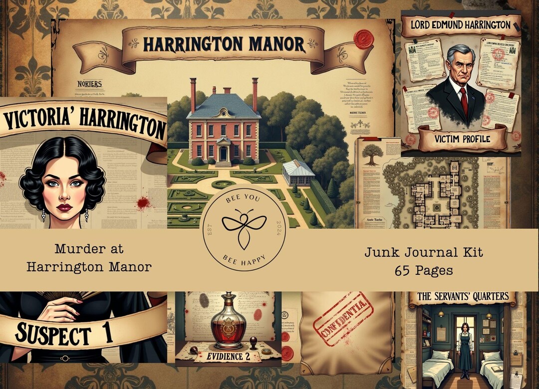 Murder at Harrington Manor Junk Journal Kit, Art Paper, Scrapbook Pages ...