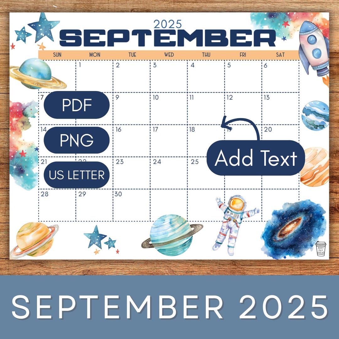 Editable September 2025 Calendar | Fall Printable Calendar Kids | Wall ...
