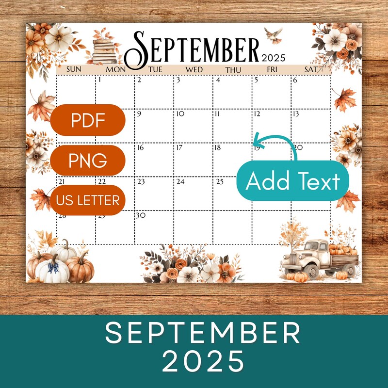 September Calendar - Etsy