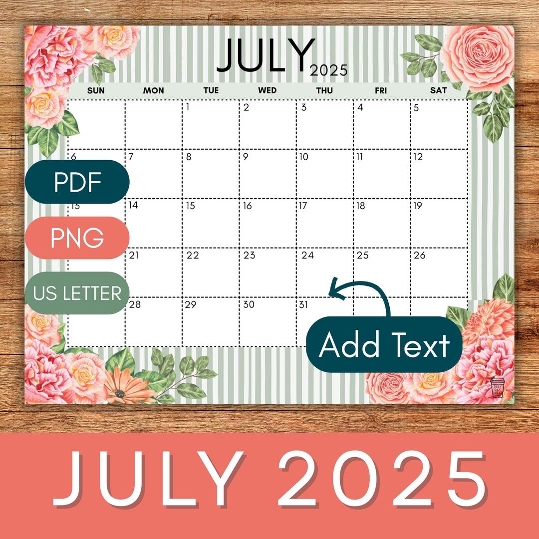 EDITABLE July 2025 Calendar | Summer Printable Calendar for Family ...