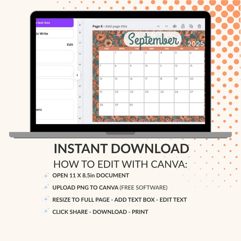 Editable September 2025 Calendar | Fall Printable Calendar Floral ...