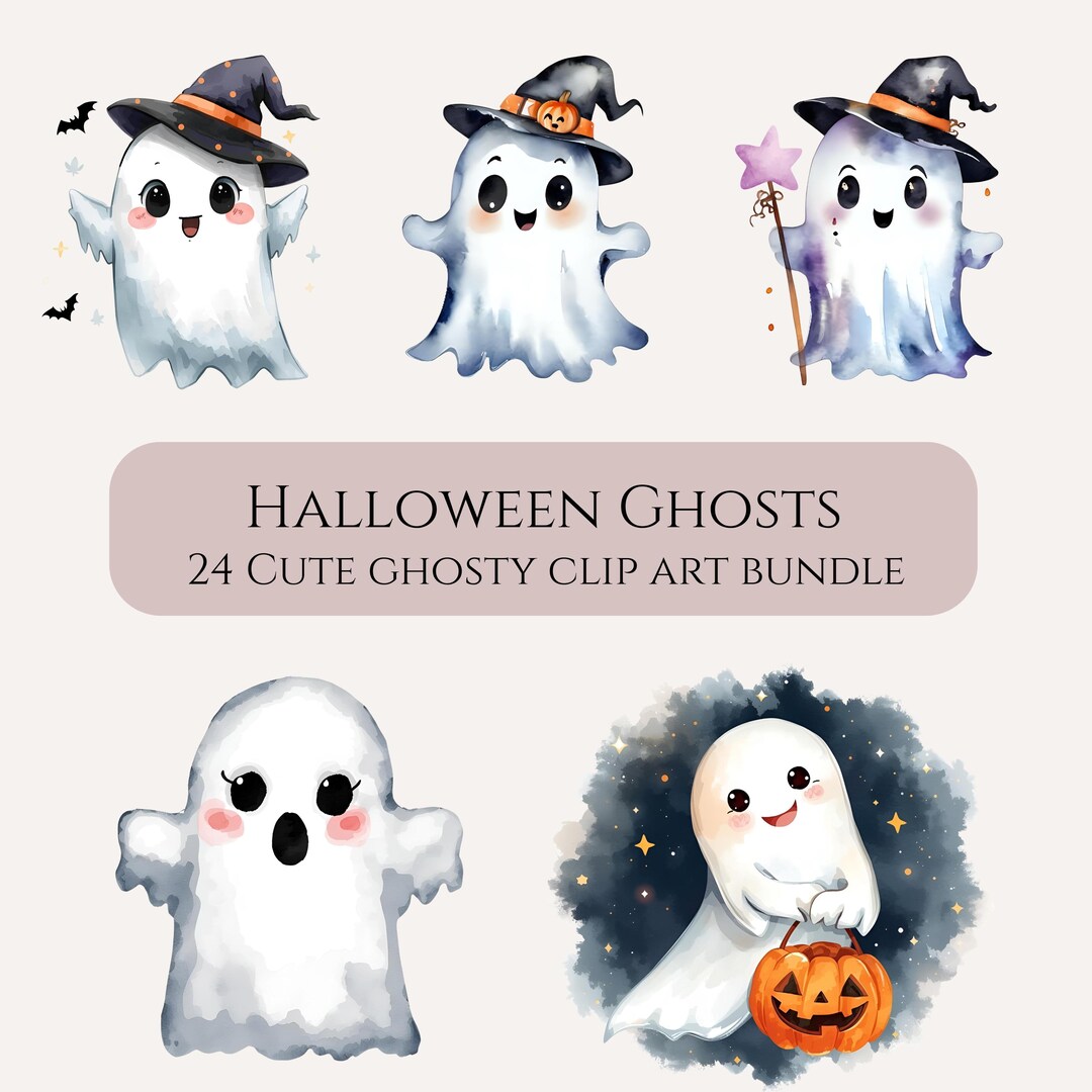 Watercolor Halloween Ghosts Clipart: PNG Ghosties Bundle (digital ...