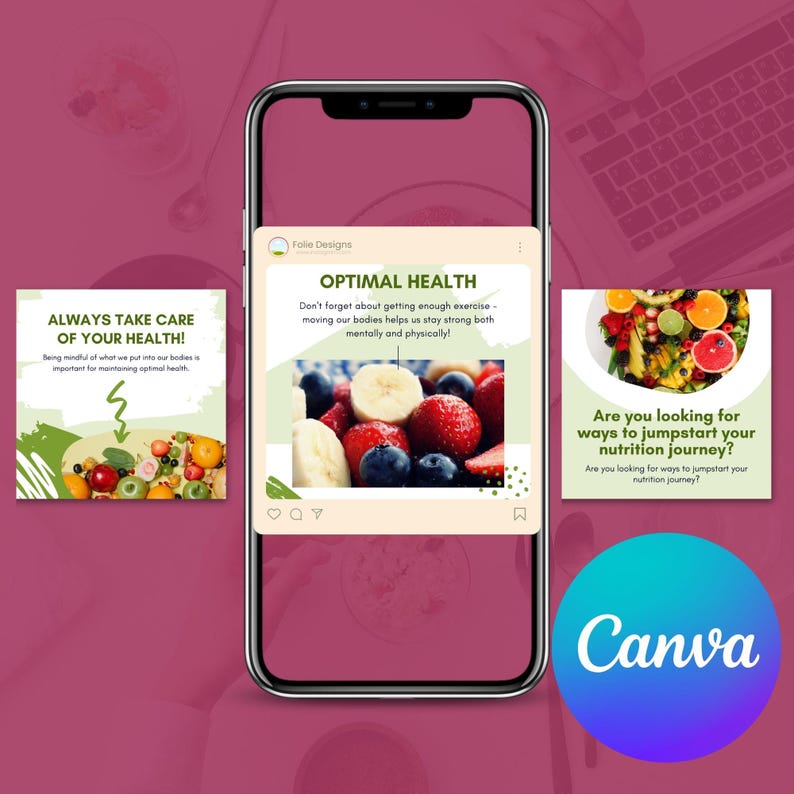 Instagram De Nutrición, Plantilla De Nutrición, Canva, Editable, Plantilla De Instagram De ...