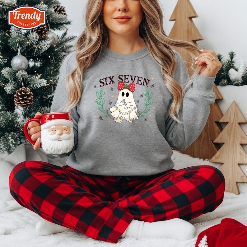 Funny Six Seven Meme Ghost Christmas Sweatshirt, Gen Z Humor - Etsy