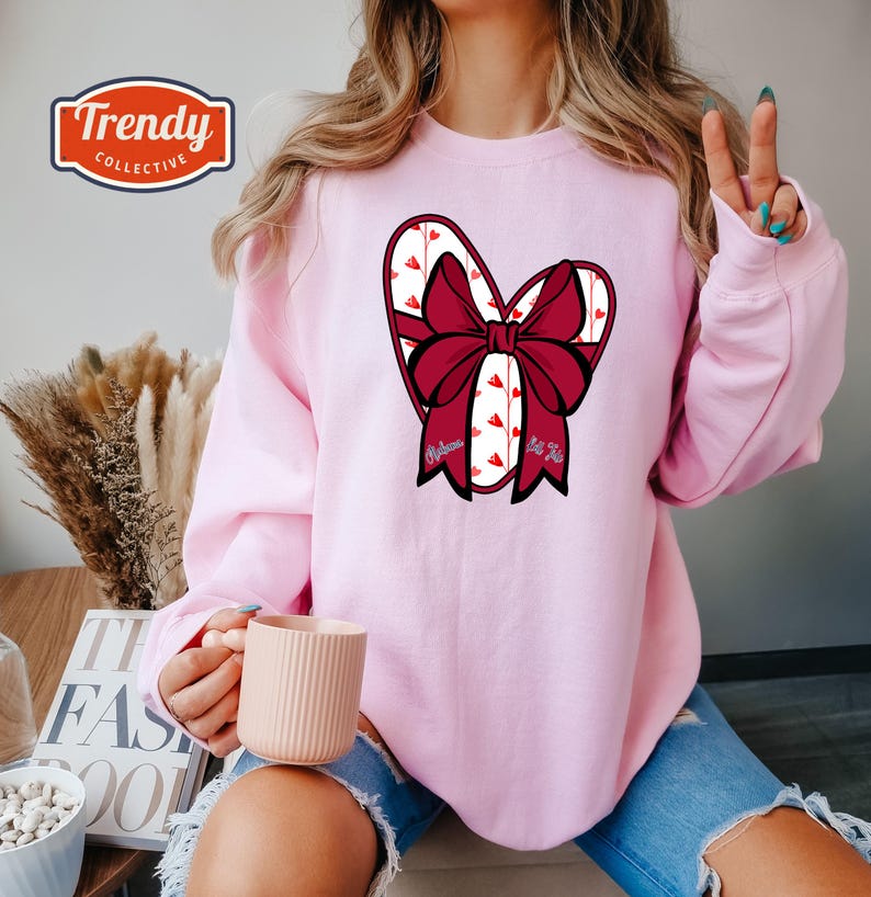 Coquette Valentine Bama Sweatshirt, Heart Bow Football Moms Shirt ...