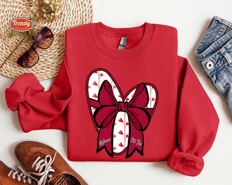 Coquette Valentine Bama Sweatshirt, Heart Bow Football Moms Shirt ...
