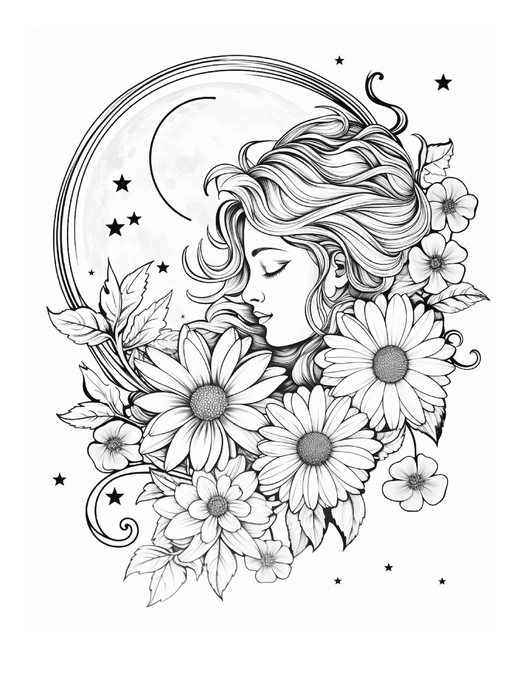 Moon Goddess Coloring Pages: Intricate Celestial Illustrations 10 Pages ...