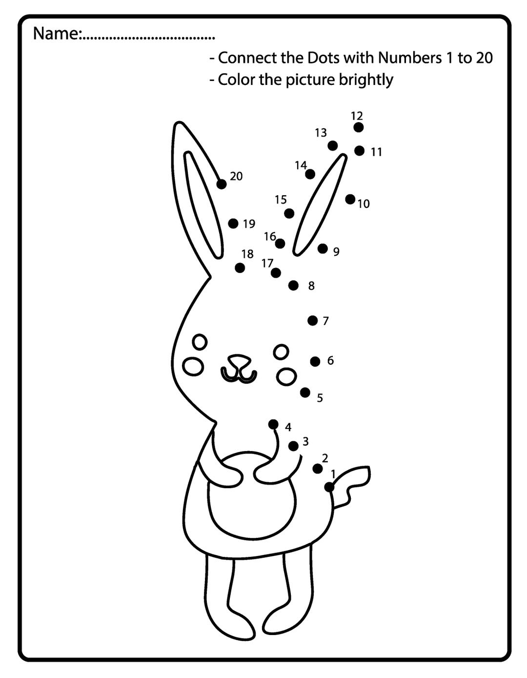 Easter Bunny Dot to Dot Worksheet, Kids Activity (digital Download) 14 ...